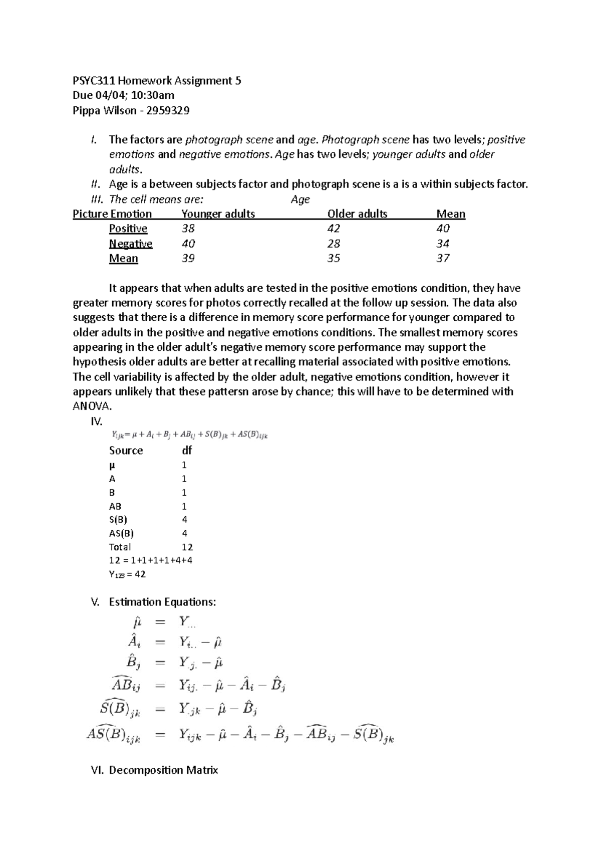 PSYC311 Homework Assignment 5 (5/5) - PSYC311 Homework Assignment 5 Due ...