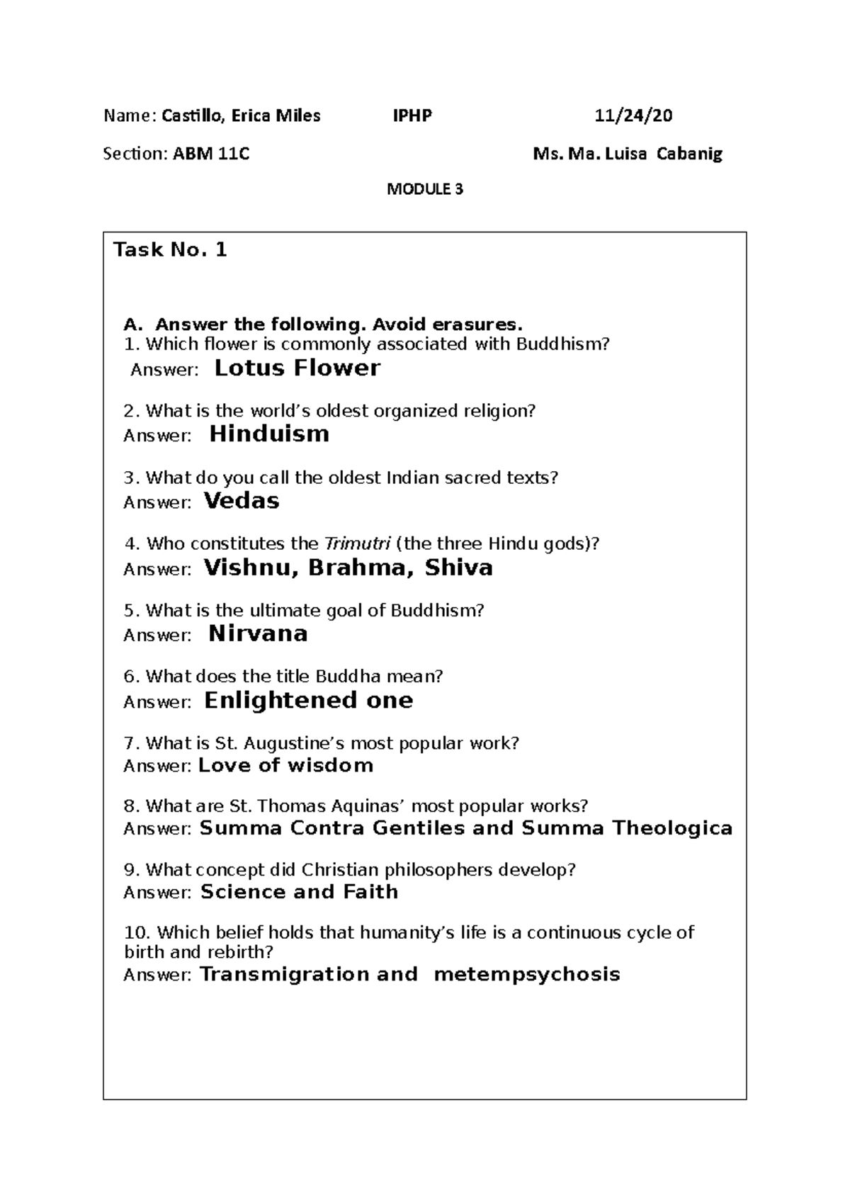 IPHP Module 3 Assessment Task - Name: Castillo, Erica Miles IPHP 11/24/ Section: ABM 11C Ms. Ma ...