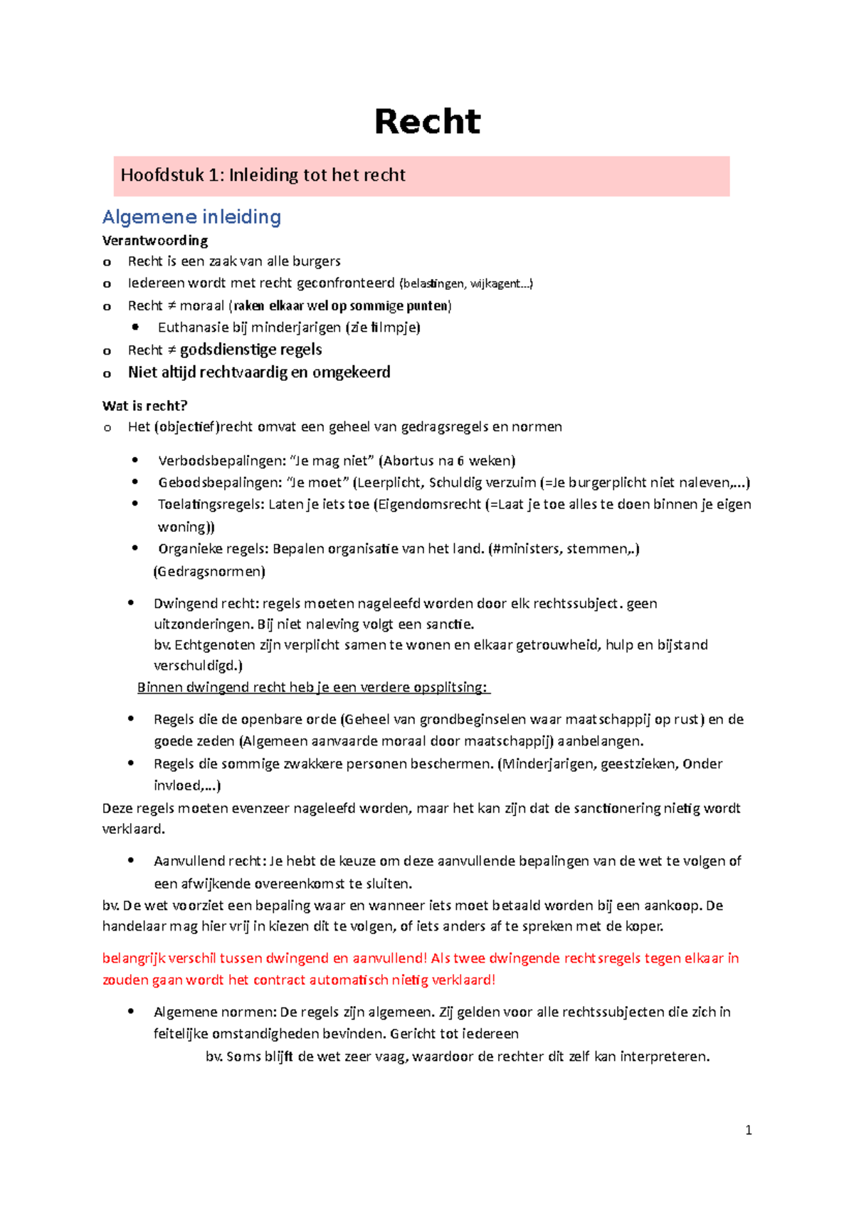 Samenvatting inleiding tot recht - Recht Algemene inleiding ...
