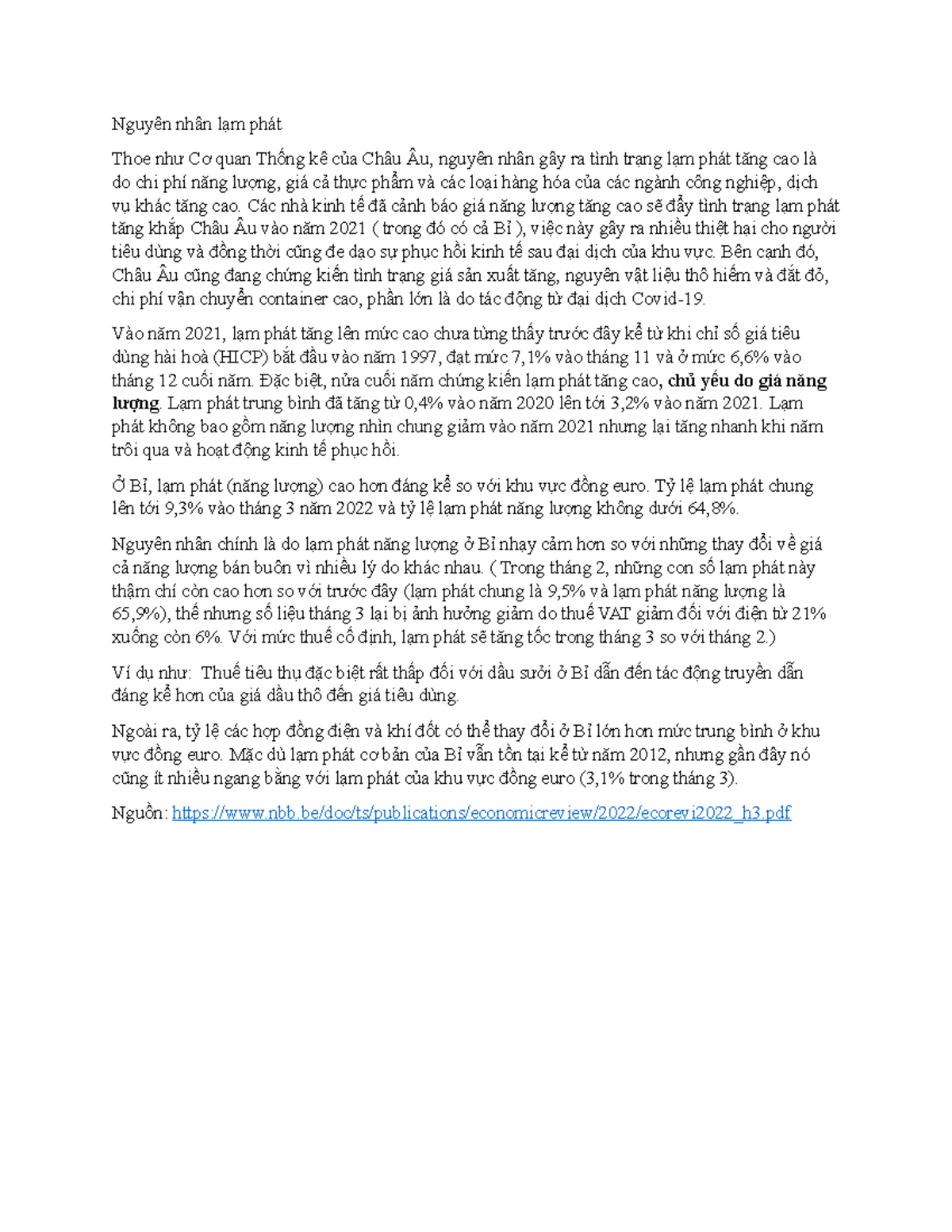 LTTC TT Nguyên nhân - bt nhóm - Nguyên nhân lạm phát Thoe như Cơ quan Thống kê của Châu Âu ...