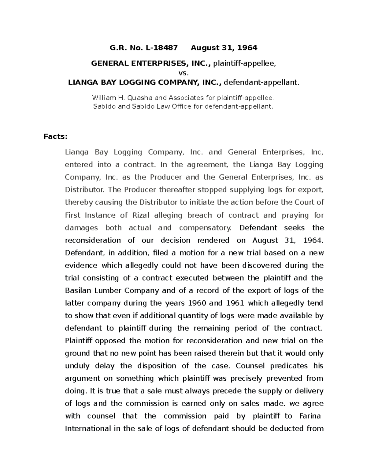 General Enterprises, INC., vs Lianga BAY Logging Company - G. No. L ...