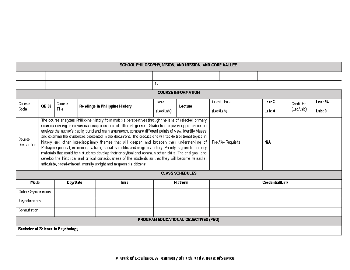 GE02 RPH BSPsych Syllabus 2022 2023 - SCHOOL PHILOSOPHY, VISION, AND ...