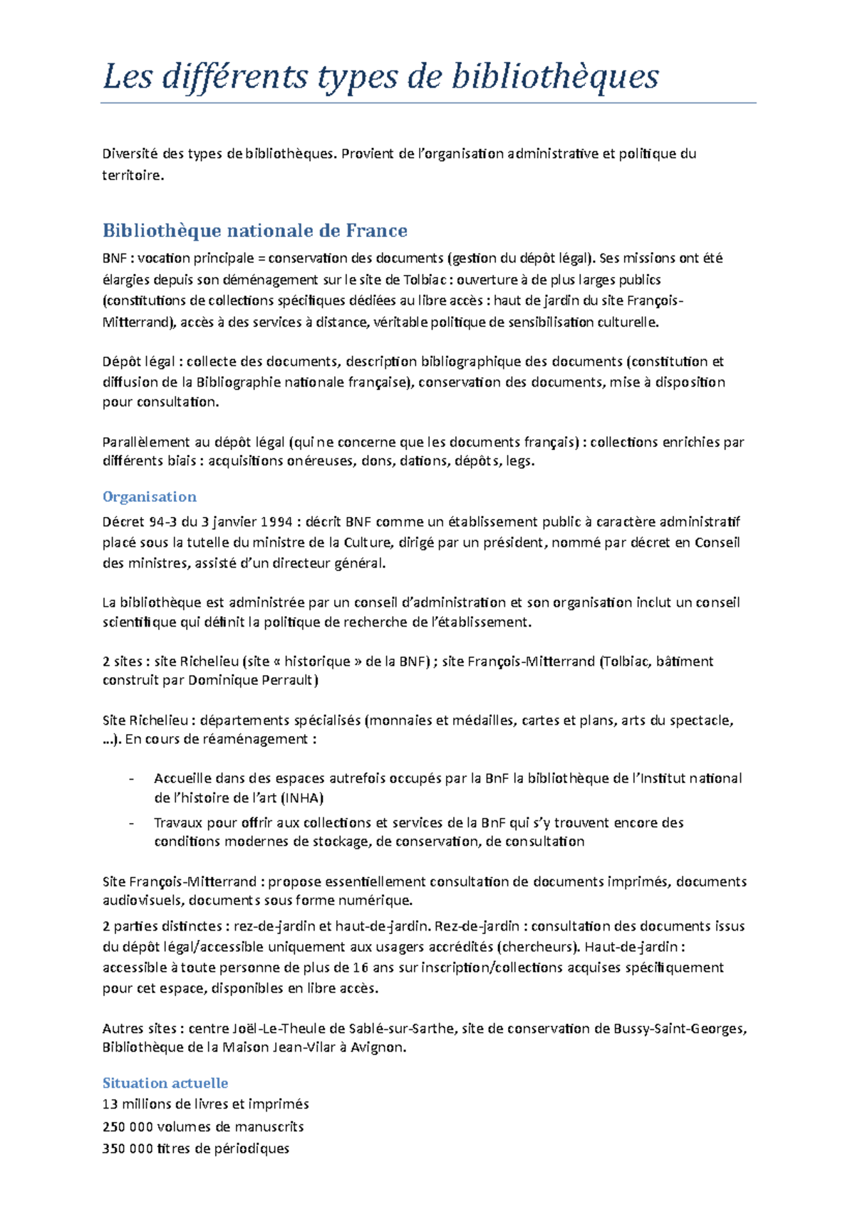 Differents types de bibliotheques - Les différents types de ...