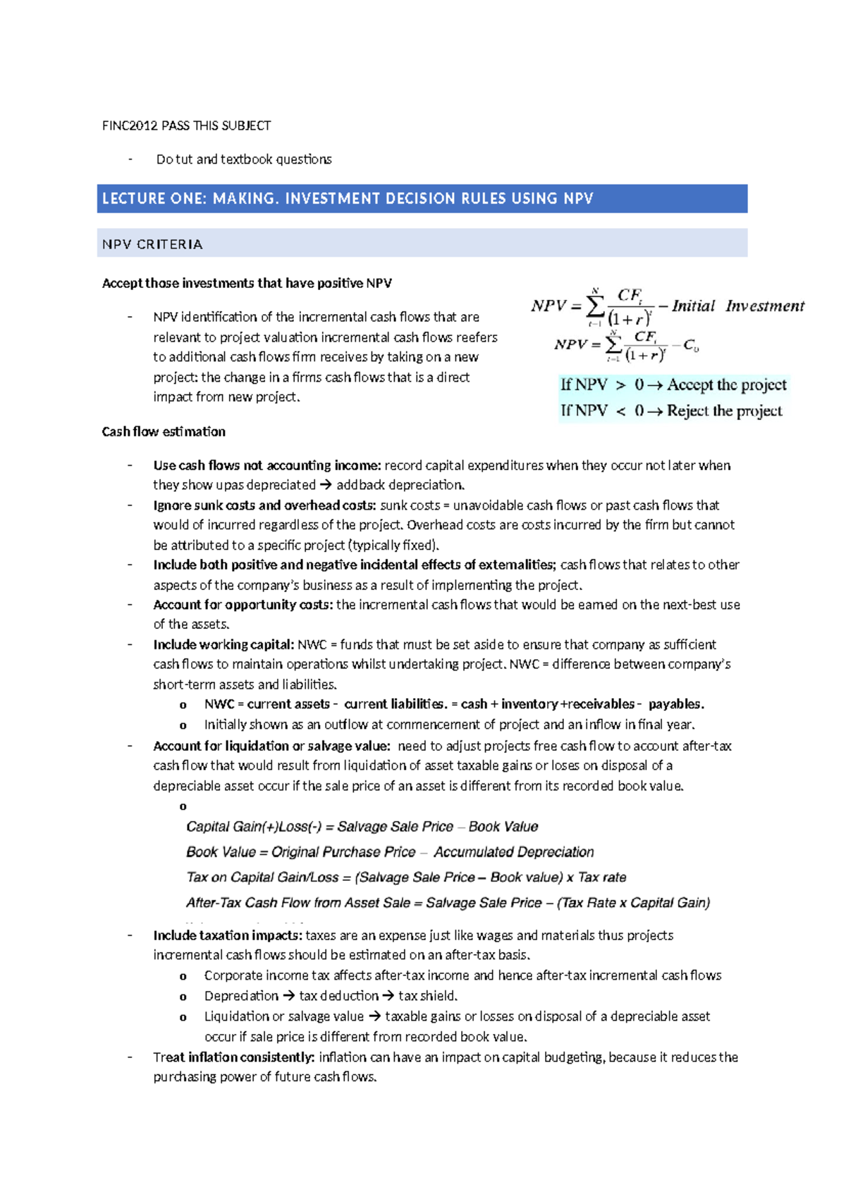 FINC2012 - week 1-12 - FINC2012 PASS THIS SUBJECT Do tut and textbook ...