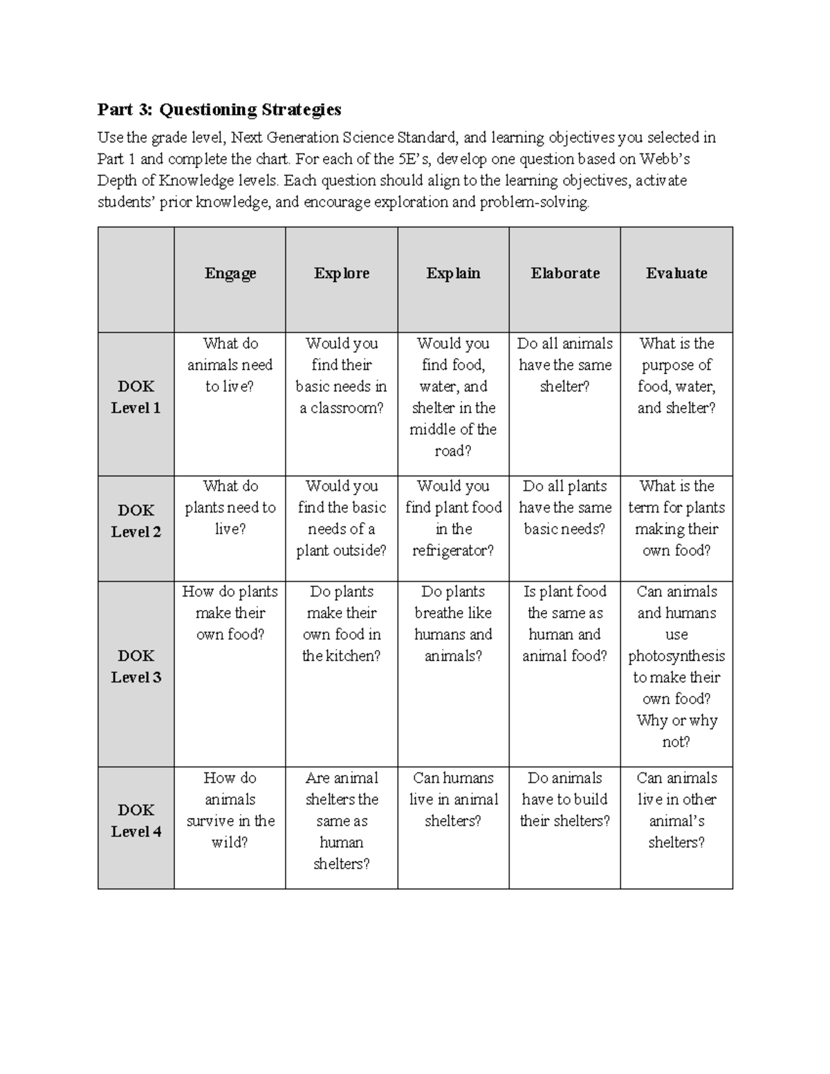 Part 3 Instructional Model Template - Part 3: Questioning Strategies ...