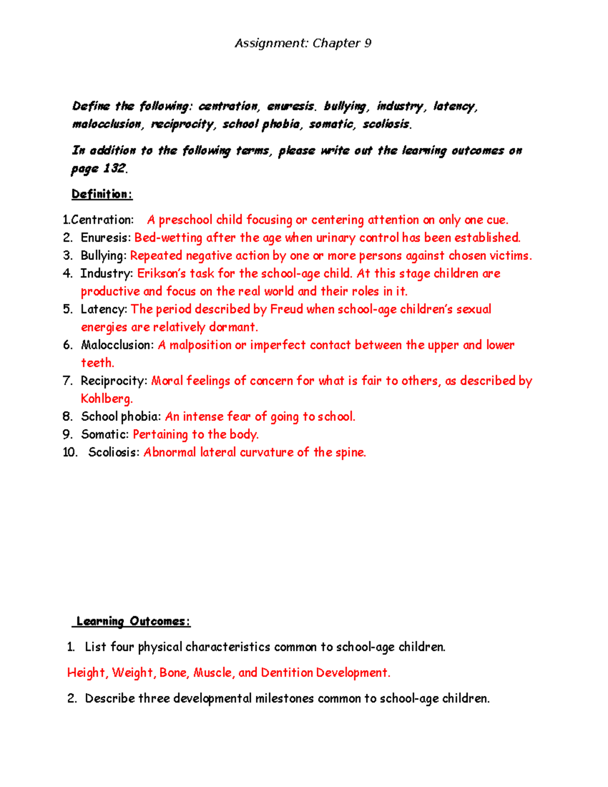 GD chapter 9 - growth and development - Define the following ...