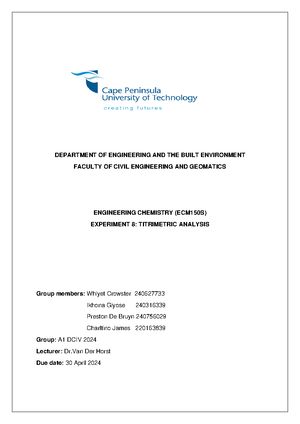 CHM152S - CPUT - Engineering chemistry 1 - Studocu