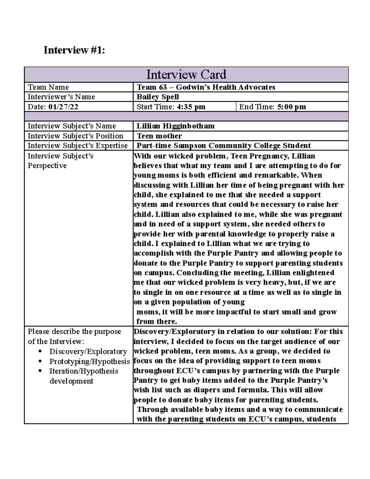 Interview Challenge 1-3 - Interview #1: Interview Card Team Name Team ...