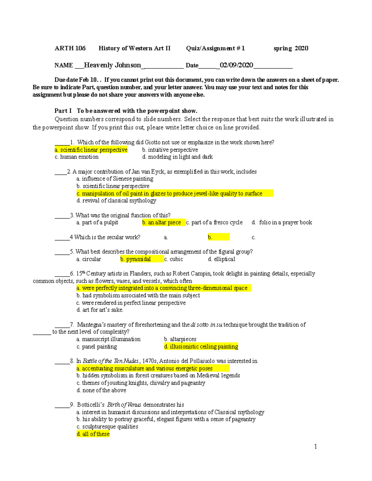Heavenly Johnson Art History 2 Quiz - ARTH 106 History of Western Art ...