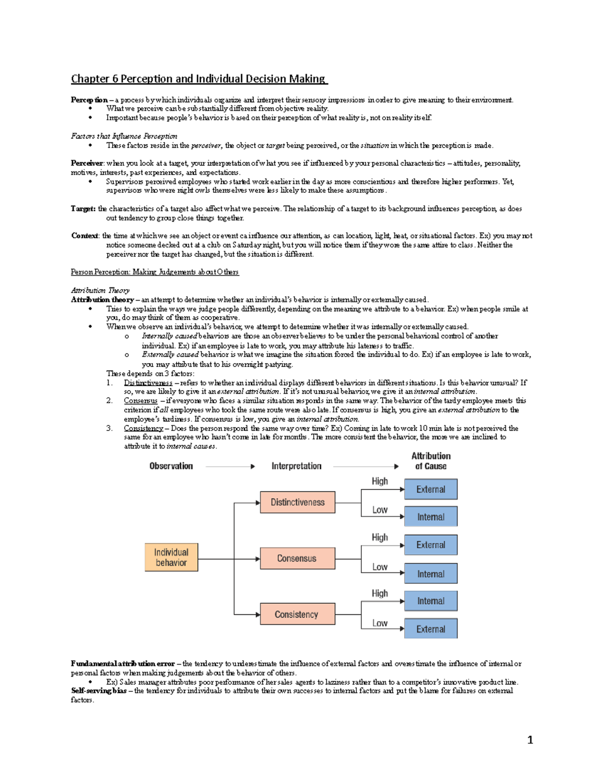 Chapter 6 Study Guide - Chapter 6 Perception and Individual Decision ...