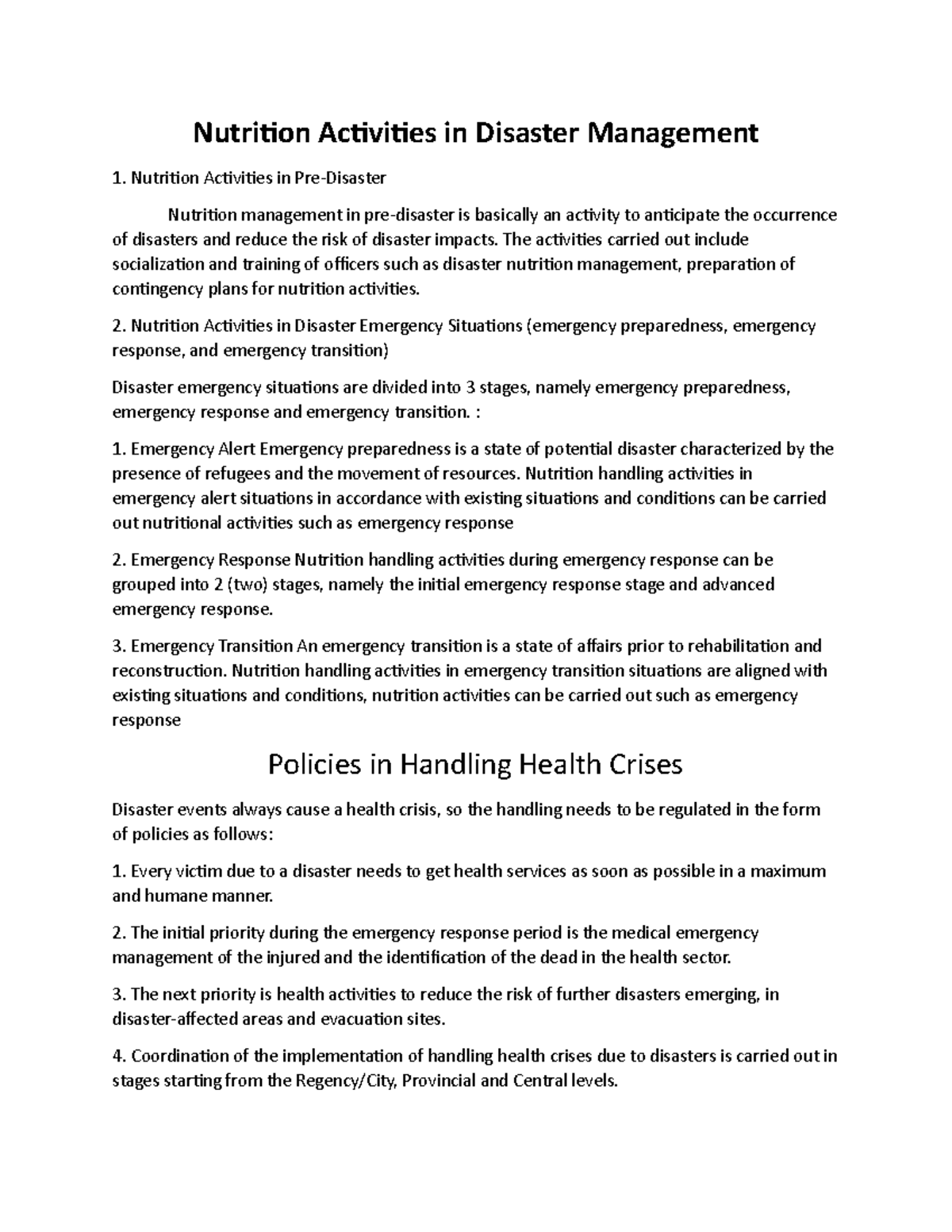 Nutrition Activities in Disaster Management - Nutrition Activities in ...
