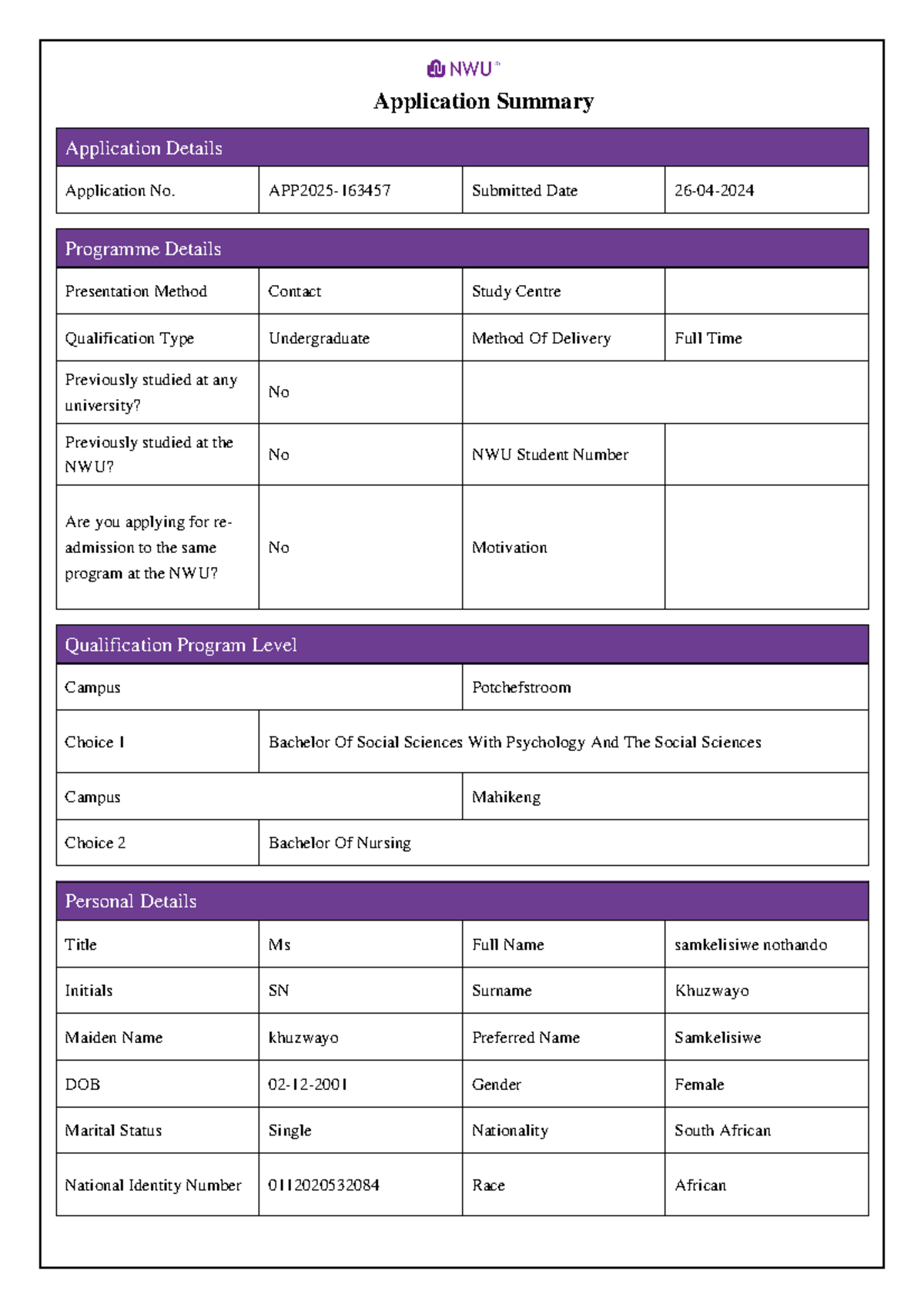 Application Summary APP2025-163457 - Application Summary Application ...