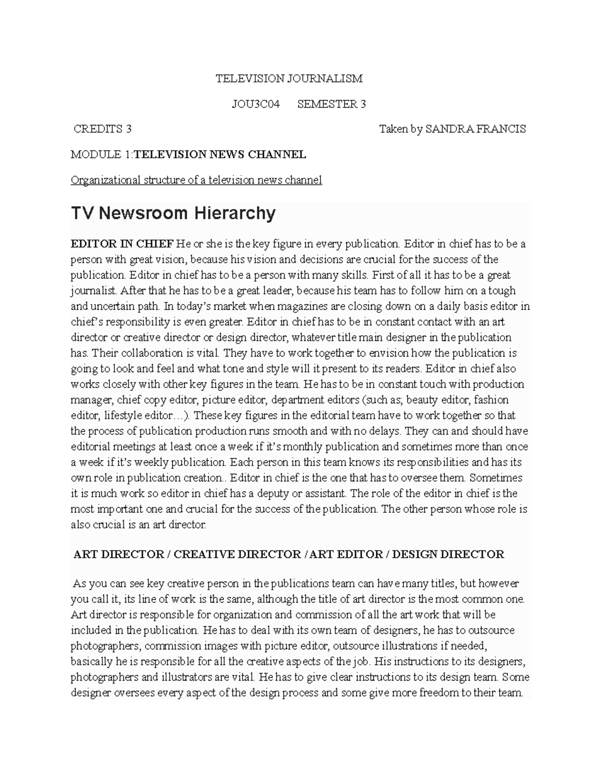 Television Journalism SEM 3 Compli M 1 - TELEVISION JOURNALISM JOU3C04 ...