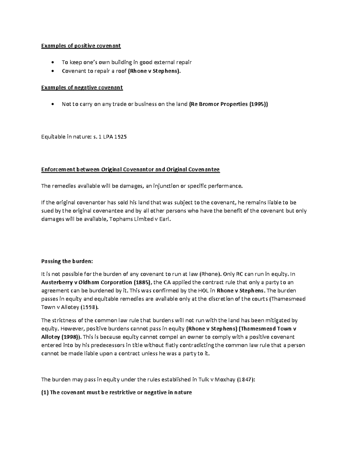 Freehold covenant - Examples of positive covenant - To keep one’s own ...