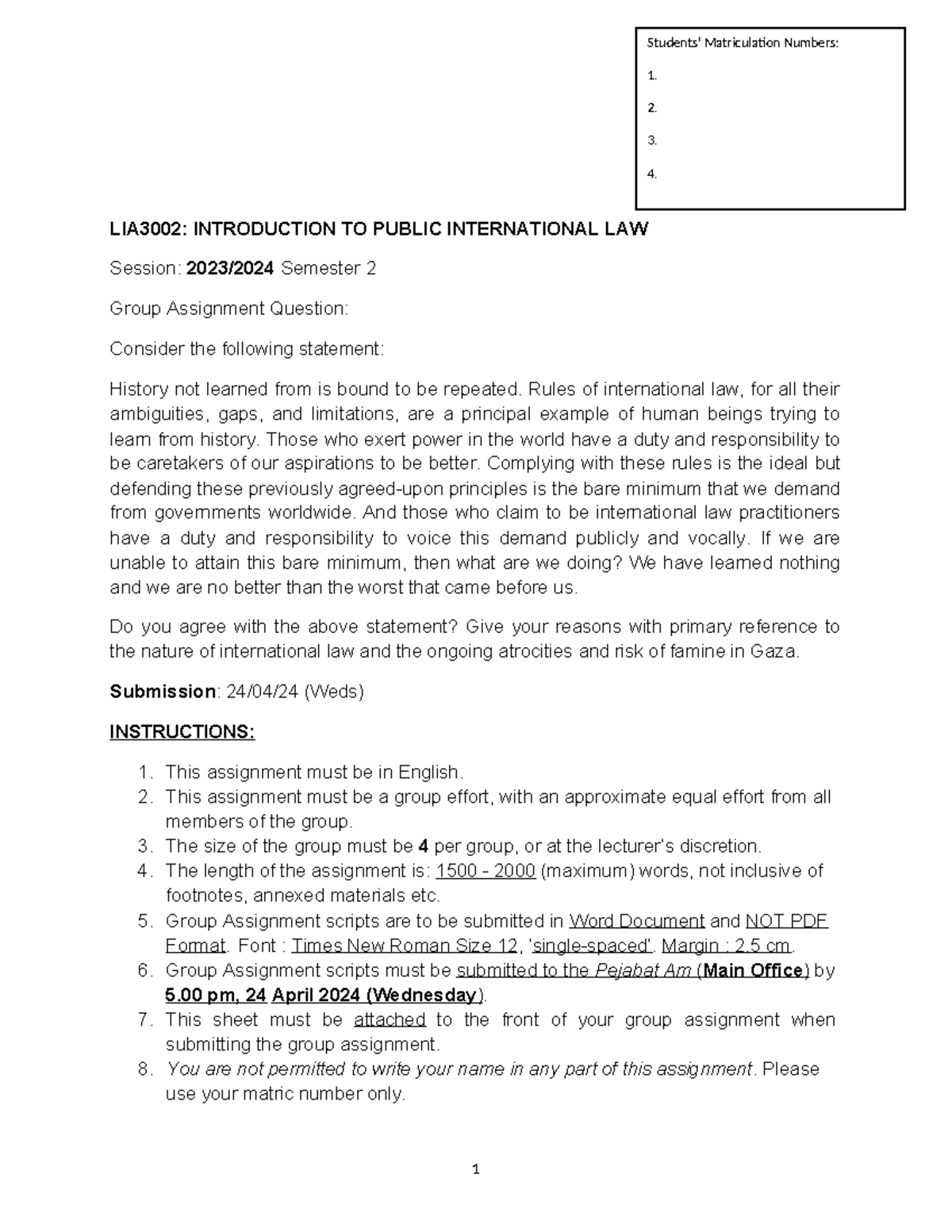 NEW PIL Group Assignment 2024 - 1 LIA3002: INTRODUCTION TO PUBLIC ...
