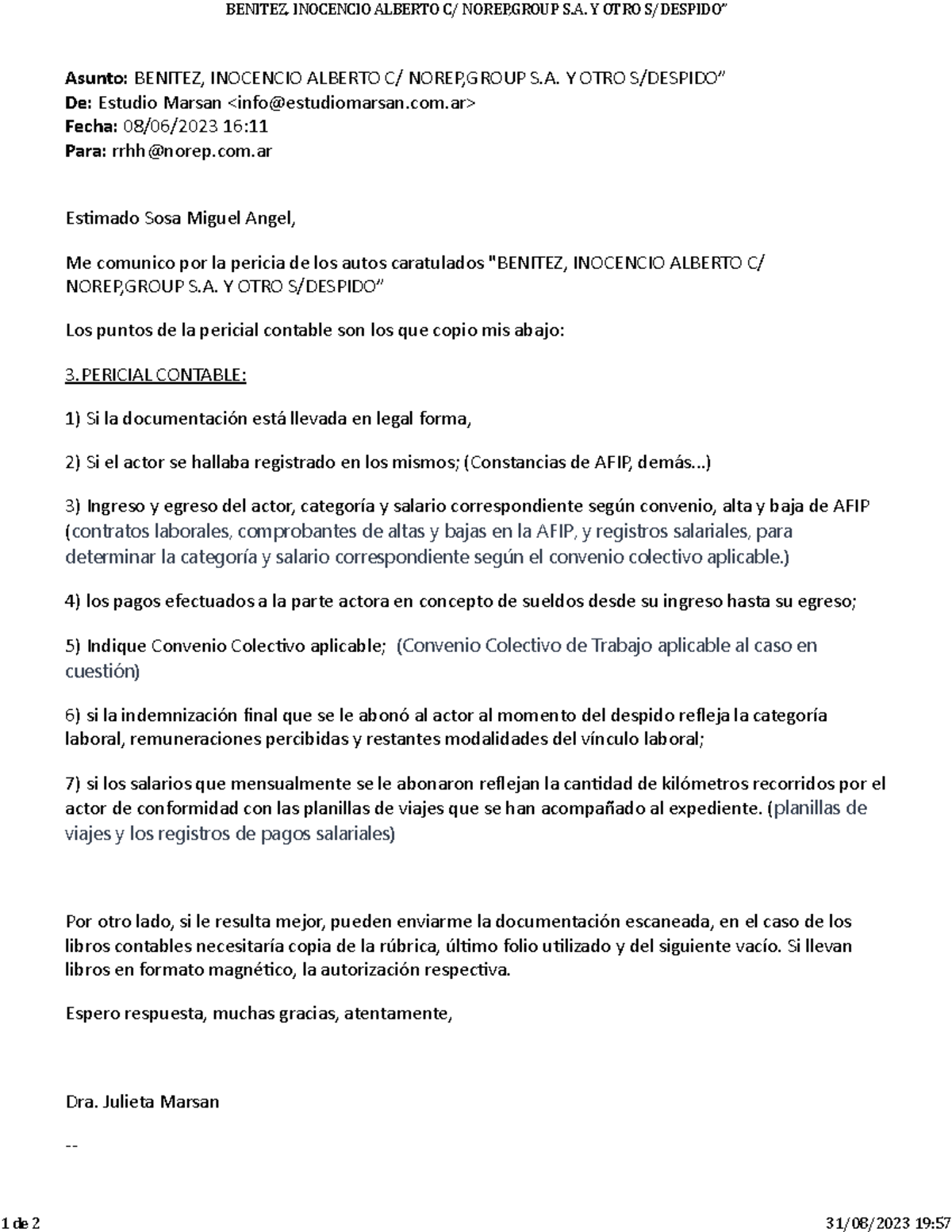 Benitez, Inocencio Alberto C Norep, Group S.A. Y OTRO S Despido ...