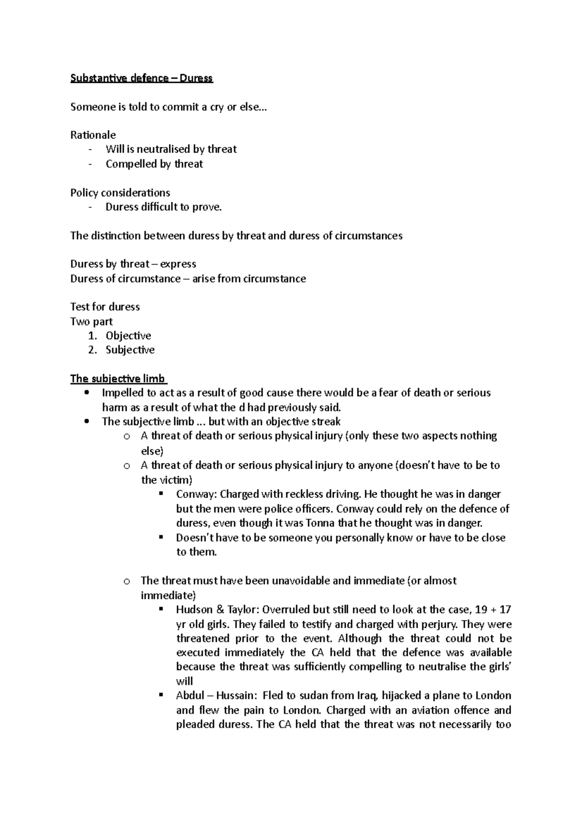 Substantive defence - Duress - Substantive defence – Duress Someone is ...