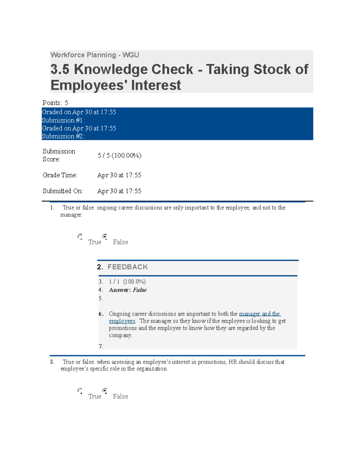 3.5 Knowledge Check - Workforce Planning - WGU 3 Knowledge Check ...