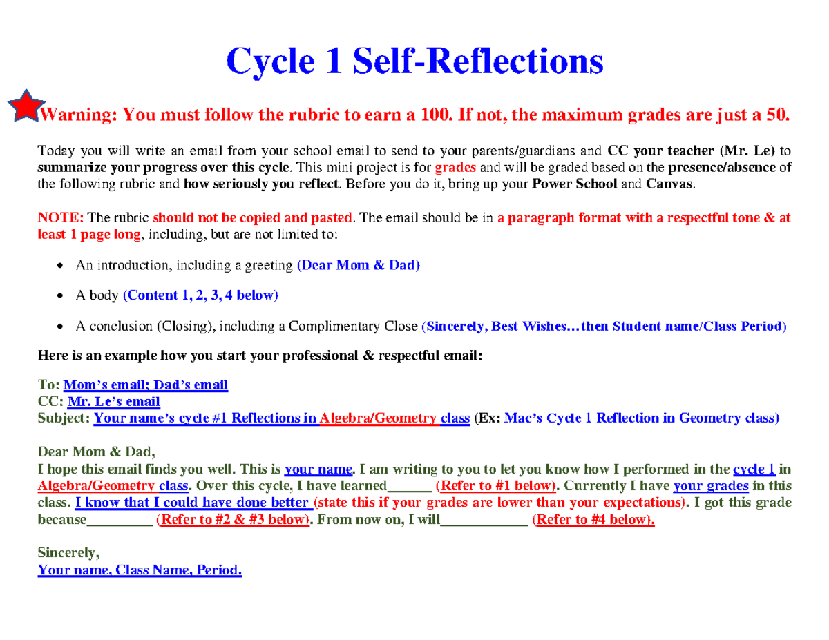 Cylce 1 Reflections - math - Cycle 1 Self-Reflections Warning: You must ...