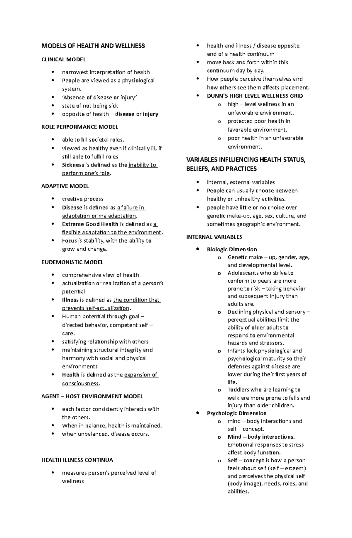 Models of Health and Wellness - Ma'am Lorraine - MODELS OF HEALTH AND ...