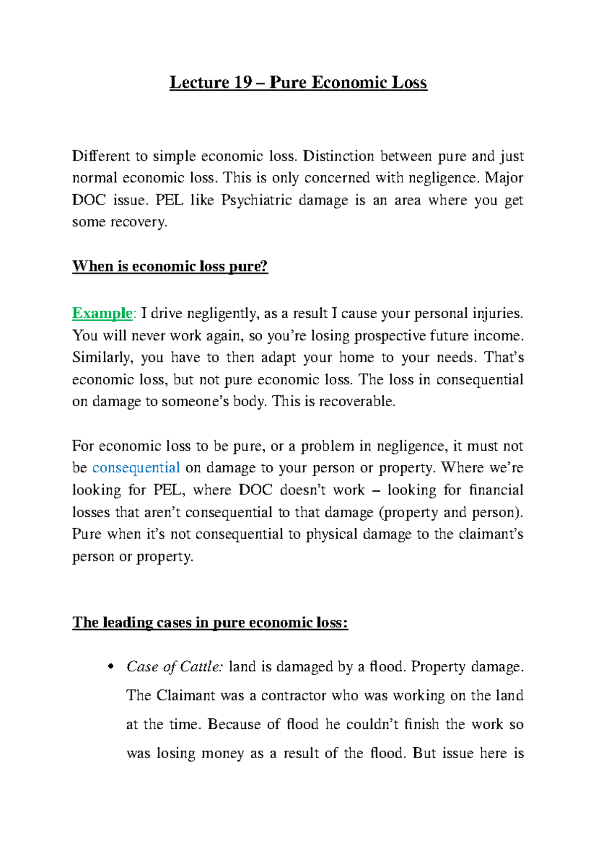 Tort – Pure Economic Loss 1/2 - Lecture 19 – Pure Economic Loss ...