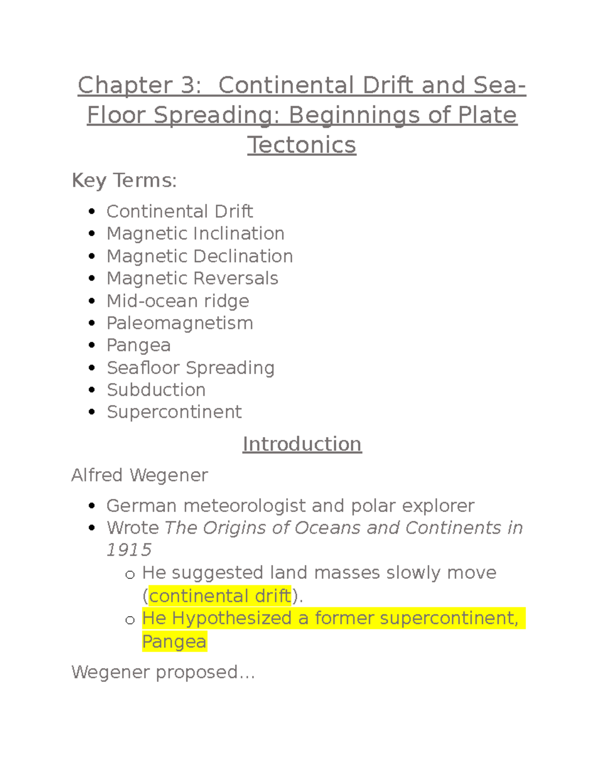 Continental Drift and sea floor spreading - Chapter 3: Continental ...