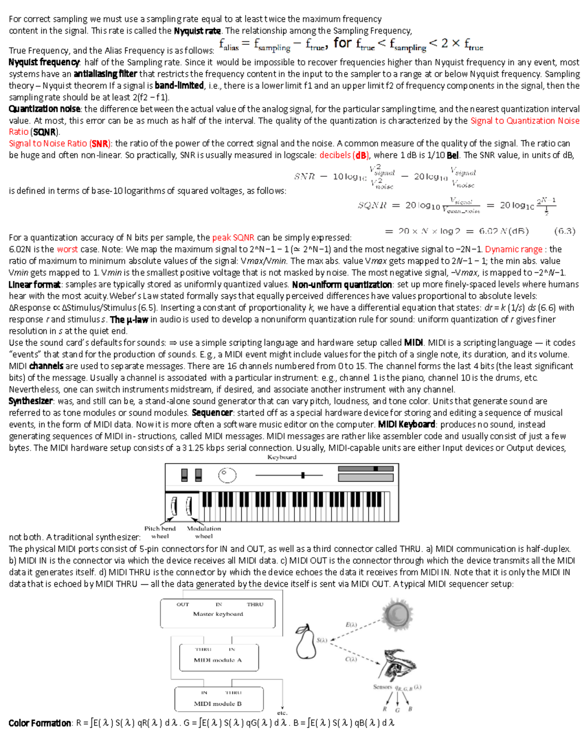Midterm Cheat Sheet For Correct Sampling We Must Use A Sampling Rate