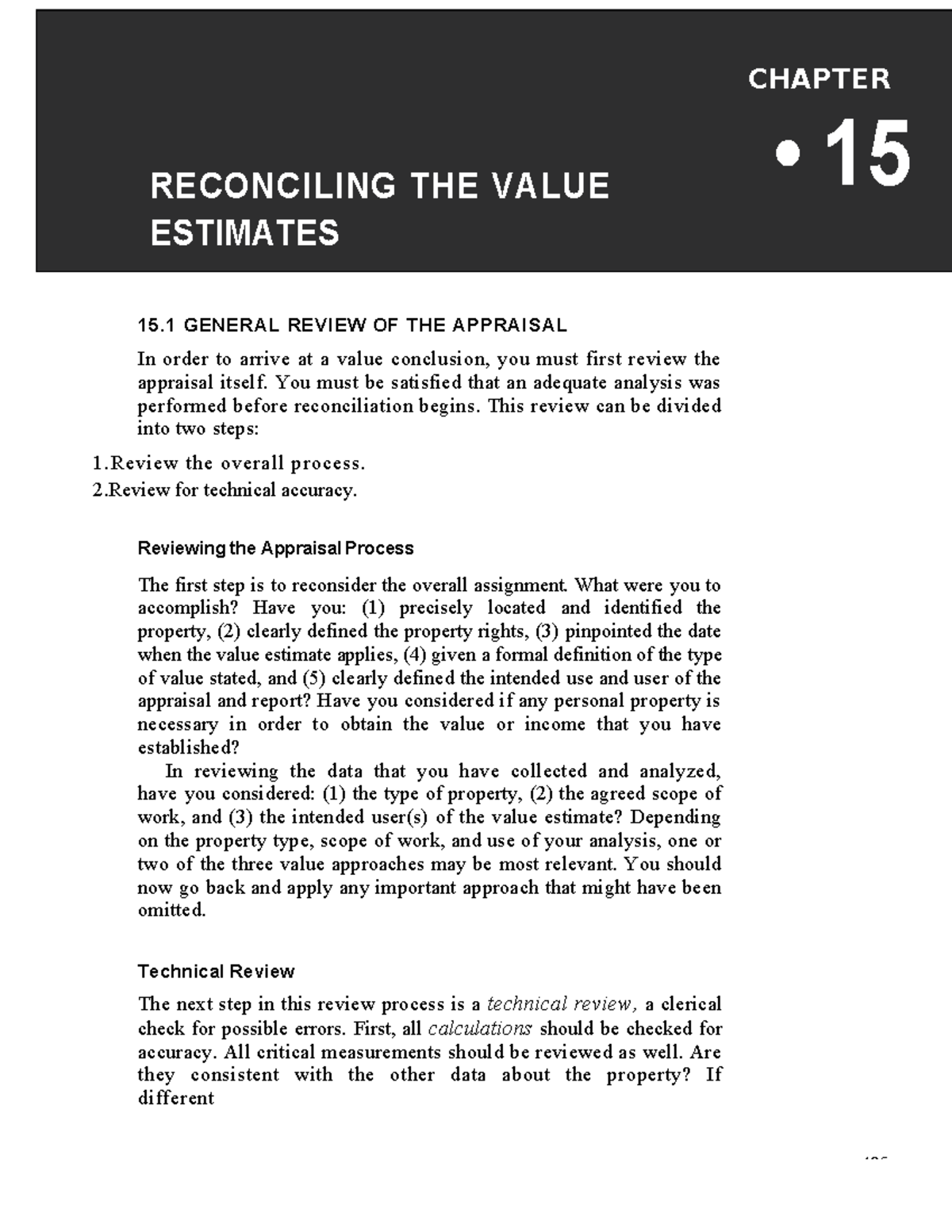 002 Chapter 15 - dc sds - 495 RECONCILING THE VALUE ESTIMATES CHAPTER ...