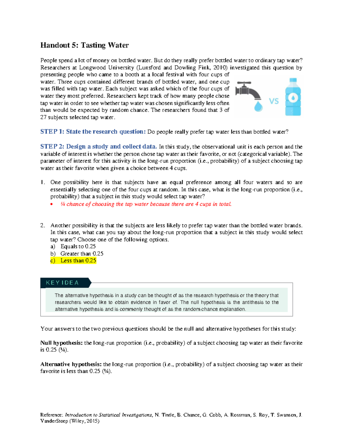 HO 5 - Tasting Water - Handout 5 - Reference: Introduction to ...
