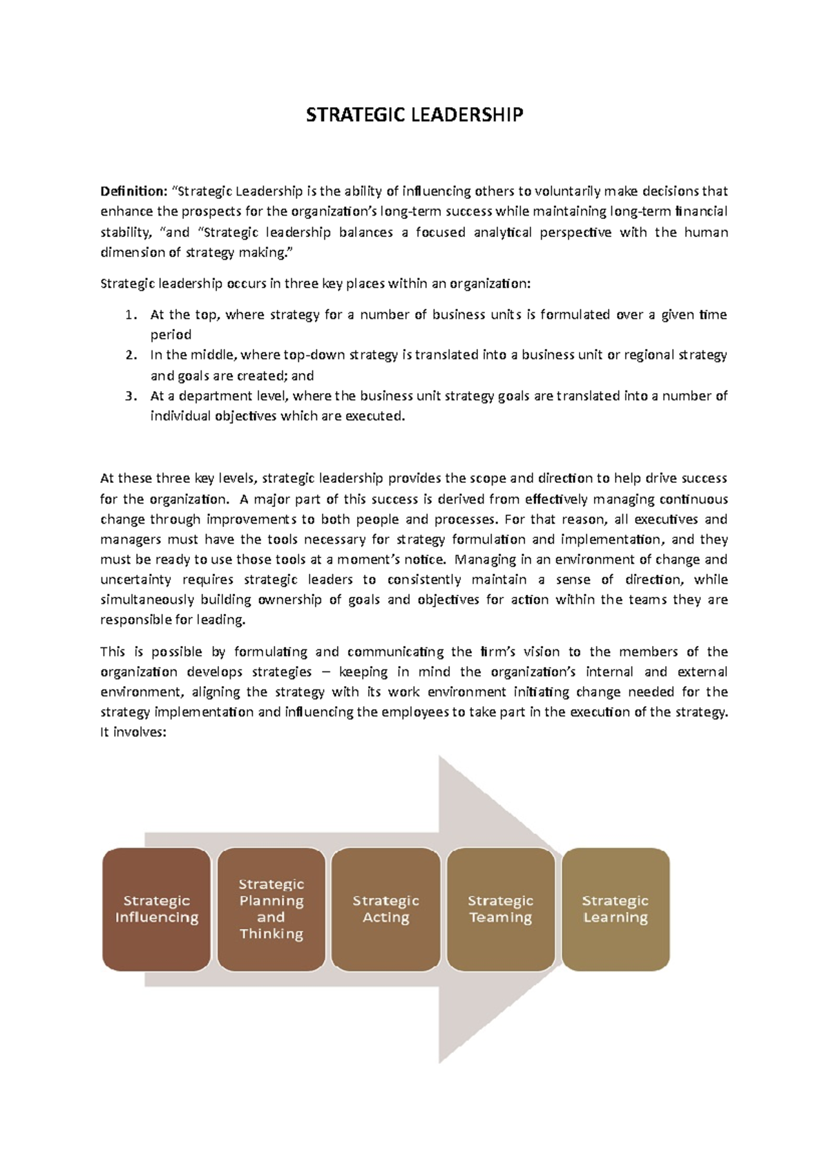 Strategic Leadership - ” Strategic leadership occurs in three key ...