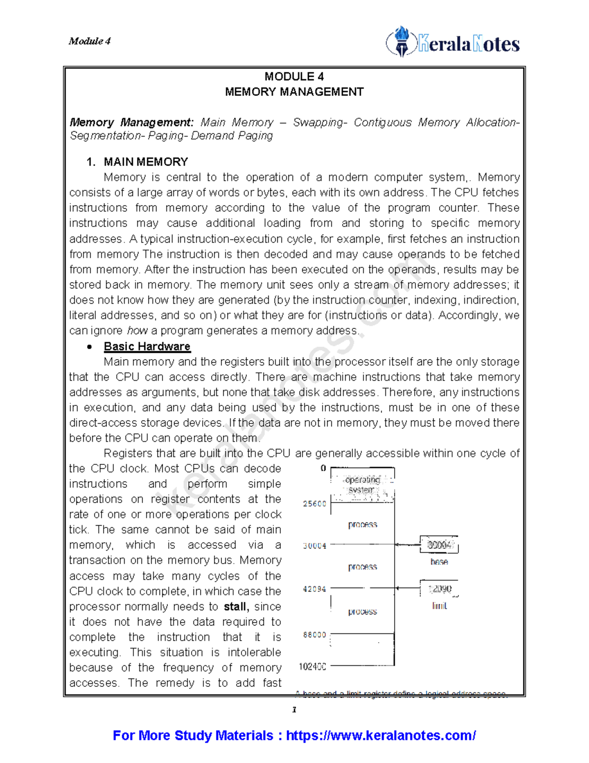 CST200 Operating System Module 4 - keralanotes 1 MODULE 4 MEMORY ...
