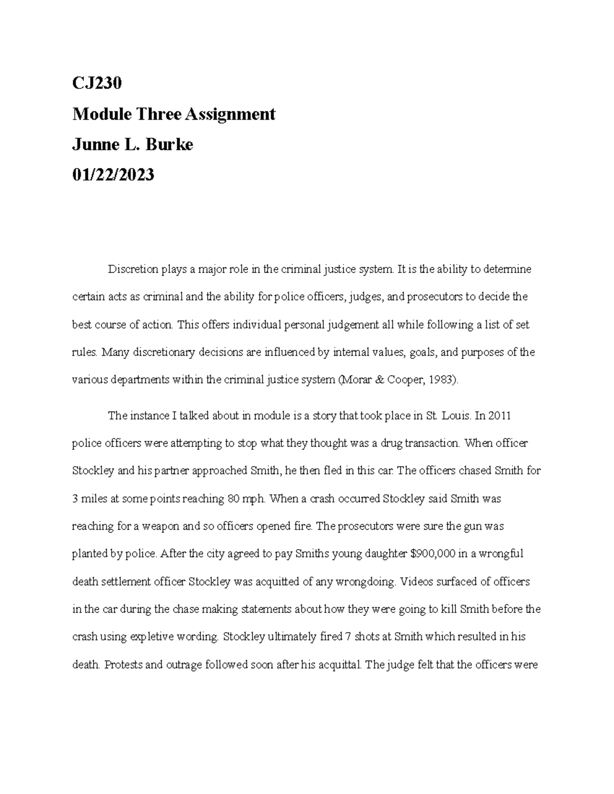 CJ 230 Mod 3 Assignment - homework - CJ Module Three Assignment Junne L ...
