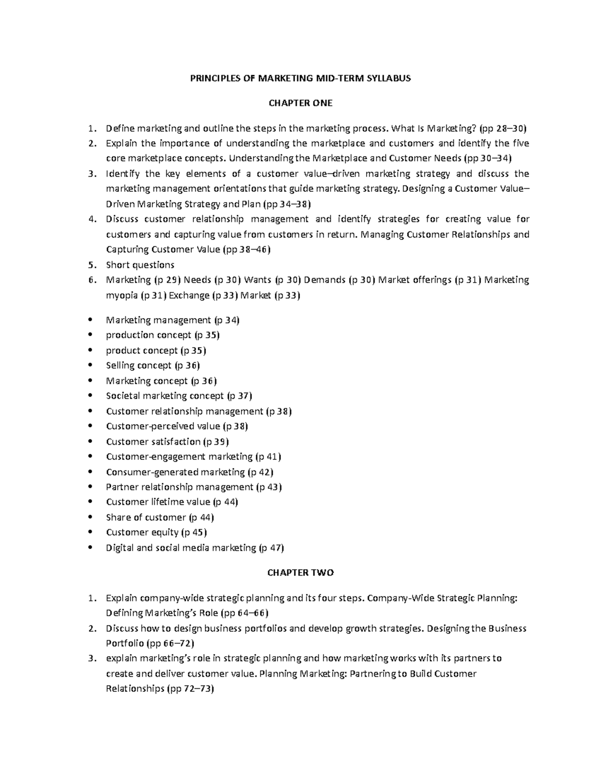 Principles OF Marketing MID syllabus - PRINCIPLES OF MARKETING MID-TERM ...