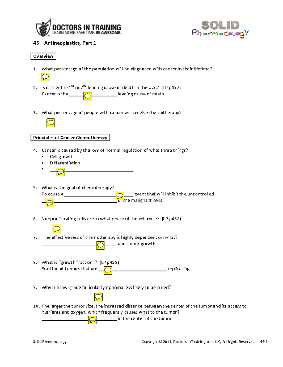 45 Antineoplastics, Part 1 - 45 – Antineoplastics, Part 1 Overview What ...
