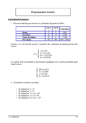 GP-Exercice-PL - GP-Exercice-PL - Exercice : Programmation Linéaire Y. ALMERIOUH 1 Université ...