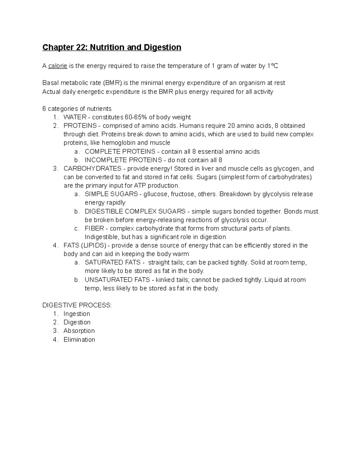 nutrition and digestion (ch 22) - Chapter 22: Nutrition and Digestion A ...