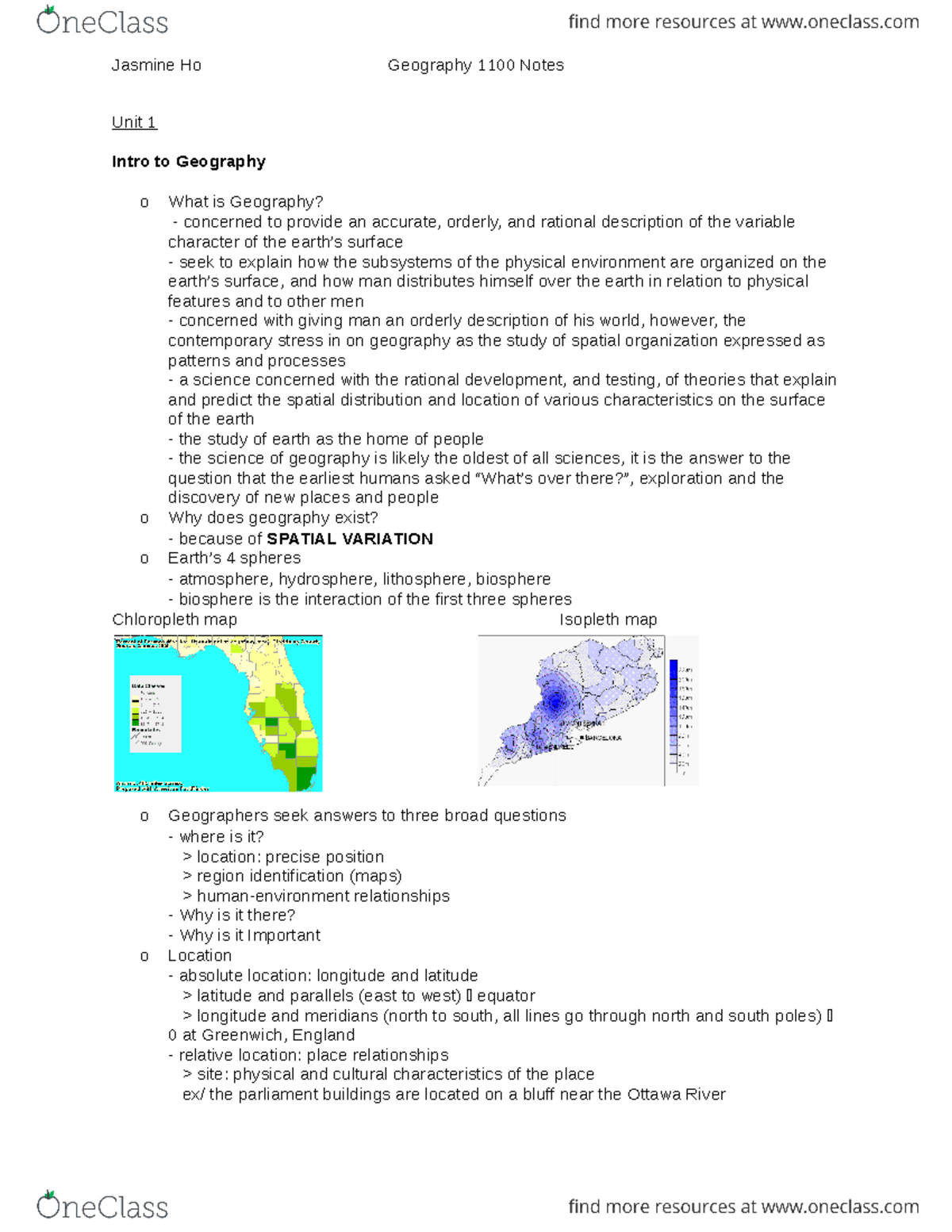 Geography 1100 10212062451374688 - Unit 1 Intro to Geography o What is ...