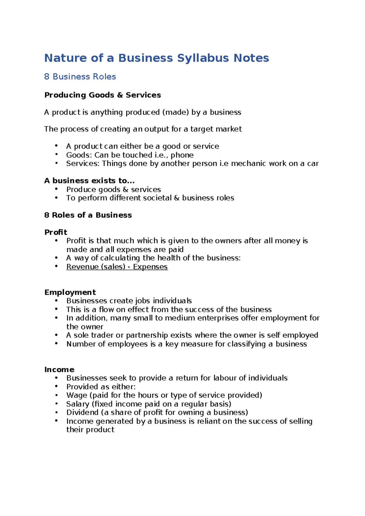 Syllabus Notes - Nature of a Business - Nature of a Business Syllabus ...