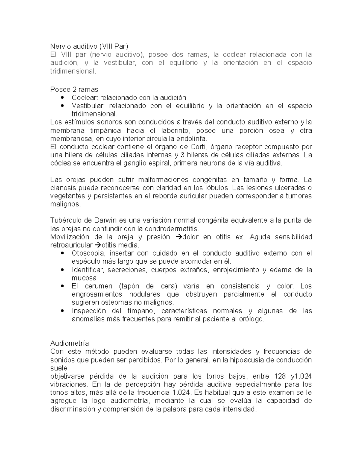 Nervio auditivo - apuntes - Nervio auditivo (VIII Par) El VIII par ...