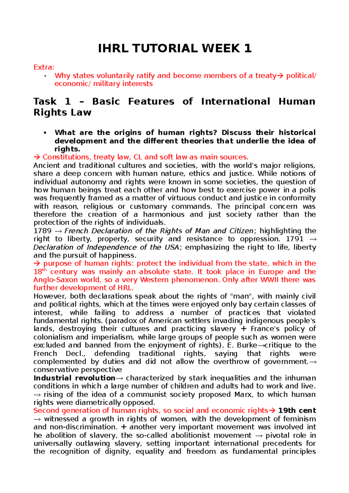 IHRL Tutorial WEEK 1 - IHRL TUTORIAL WEEK 1 Extra: - Why states ...