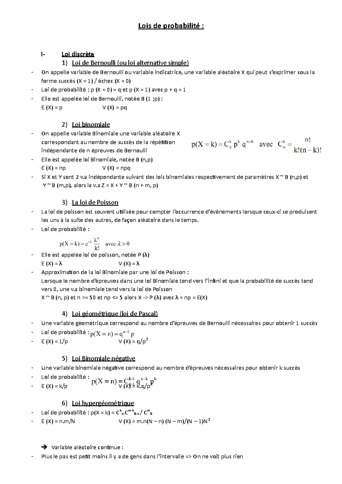 Lois de probabilité - Loi de probabilité : - Elle est appelée loi de ...