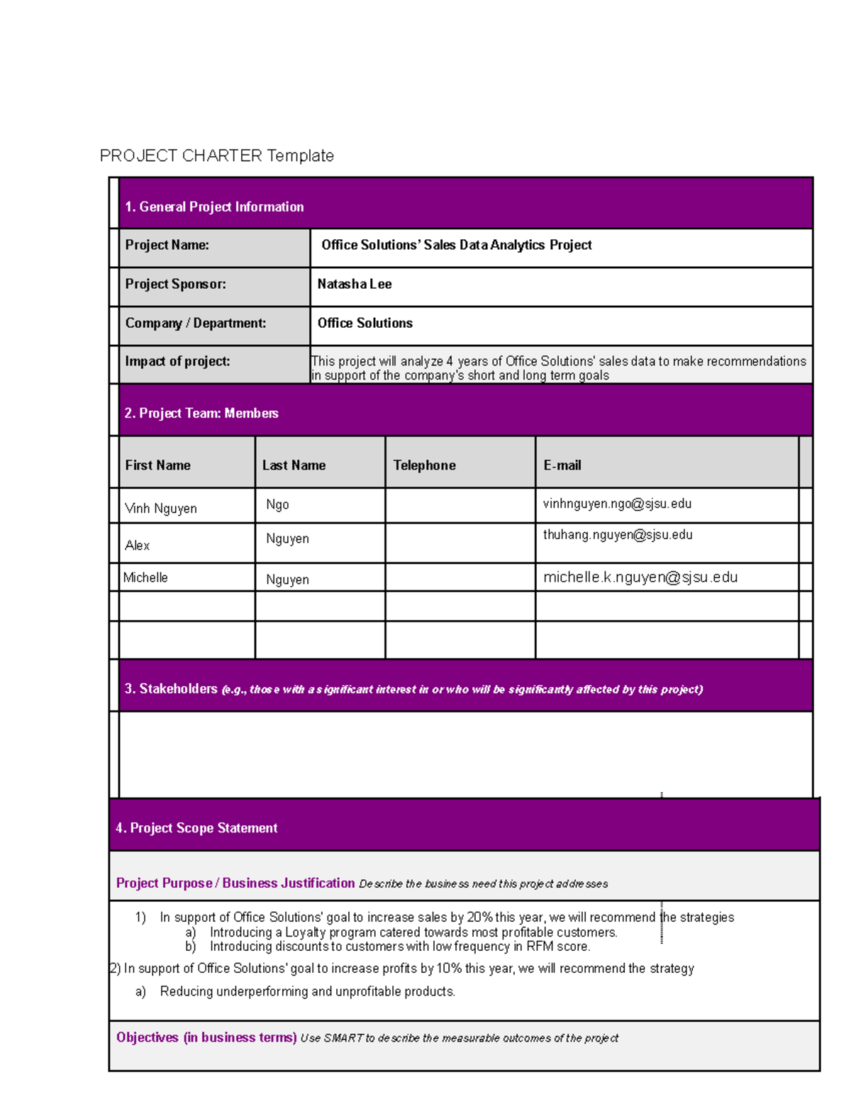 110A Project Charter Template - PROJECT CHARTER Template General ...