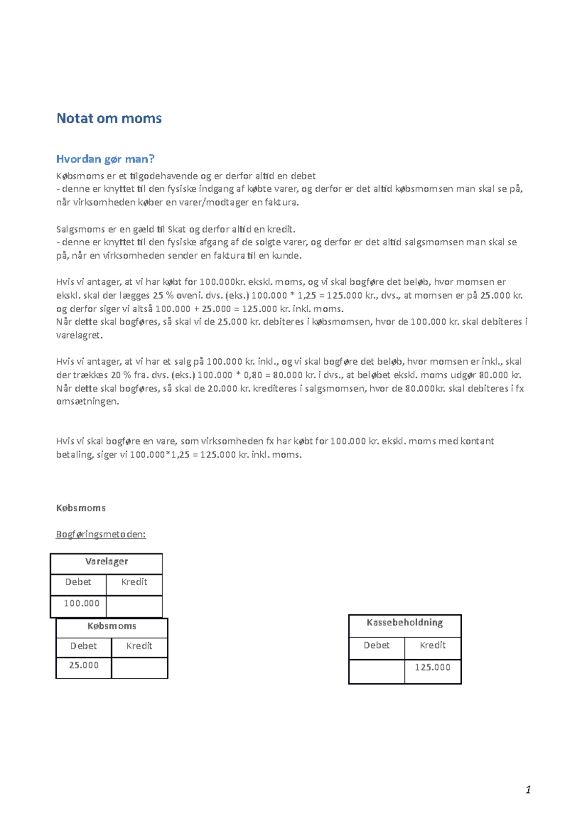 Notat om moms - økonomi - Notat om moms Hvordan gør man? Købsmoms er et tilgodehavende og er ...