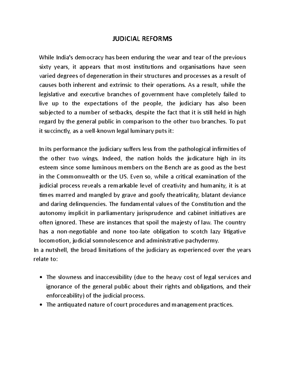 Judicial Reforms - Lecture notes 1 - Government and Politics in India ...