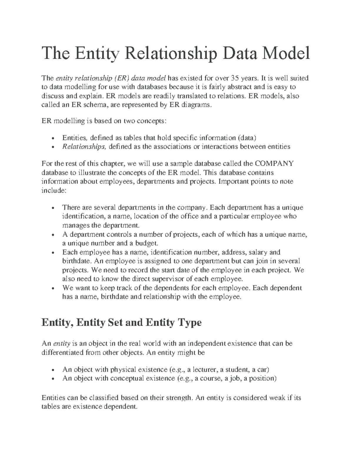 The Entity Relationship Data Models Notes - The Entity Relationship ...