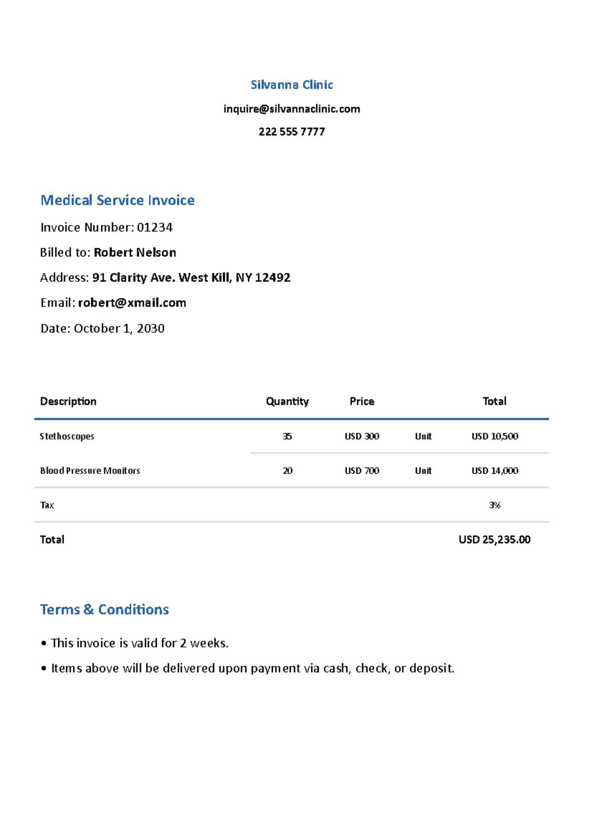 Medical Service Invoice Template - Silvanna Clinic inquire ...