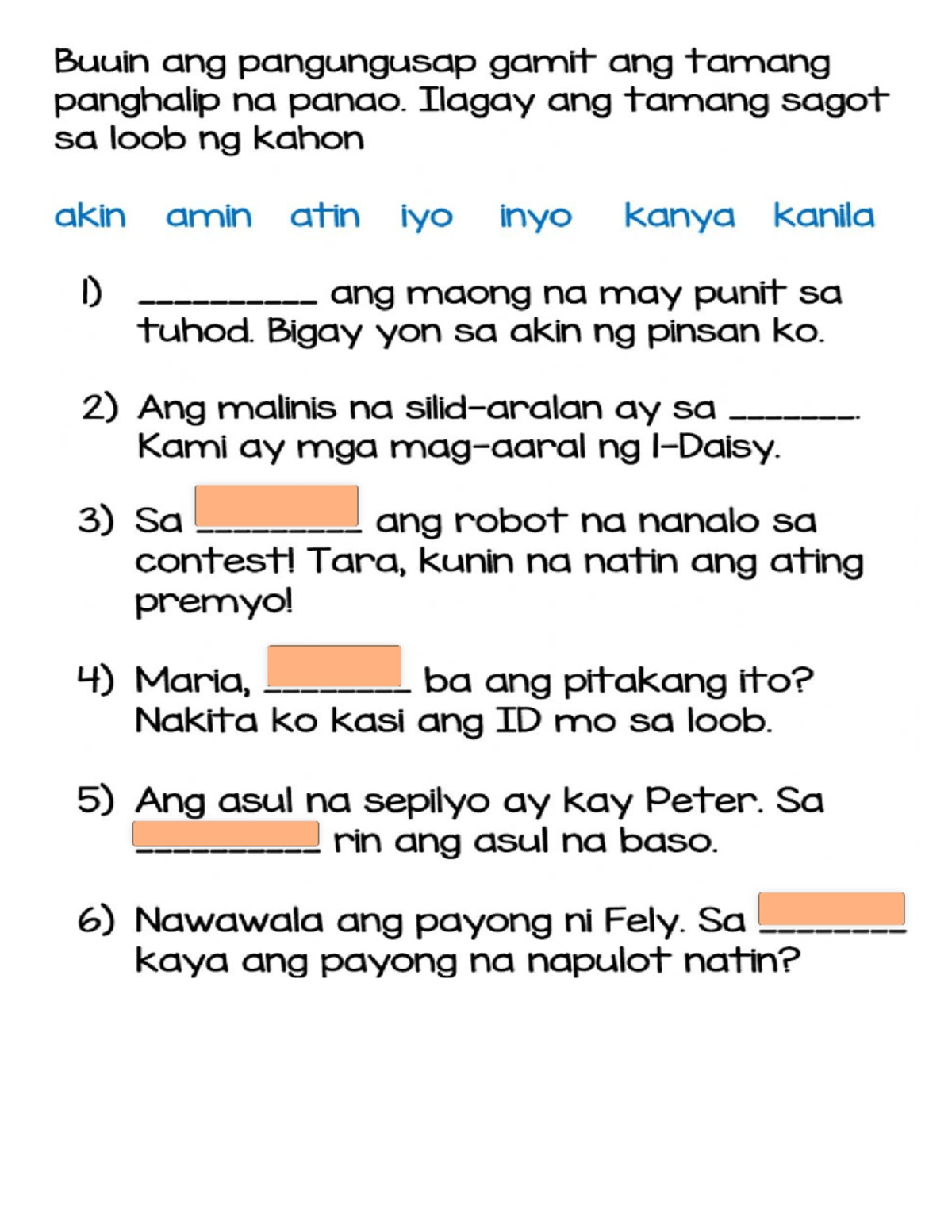 Panghalip paari grade 6 - Buuin ang pangungusap gamit ang tamang ...