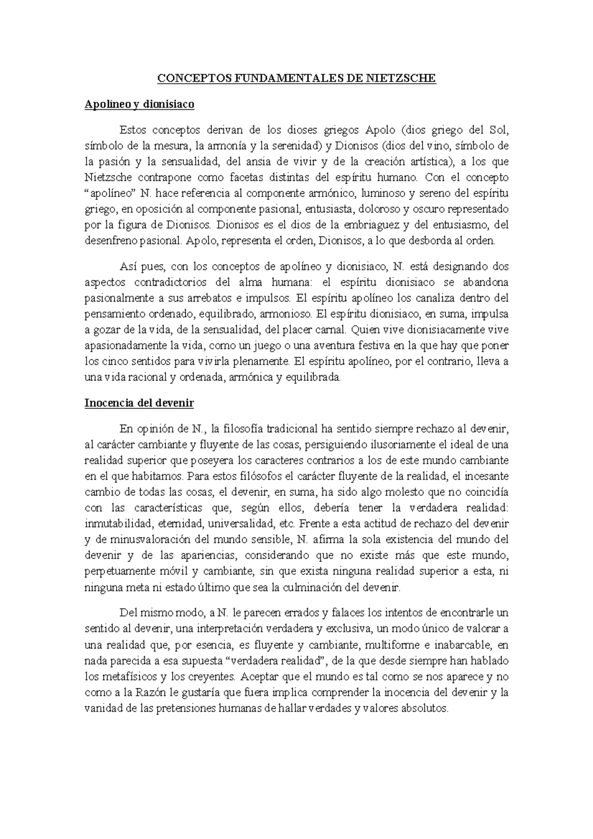 Conceptos Fundamentales DE Nietzsche - CONCEPTOS FUNDAMENTALES DE NIETZSCHE Apolíneo y ...