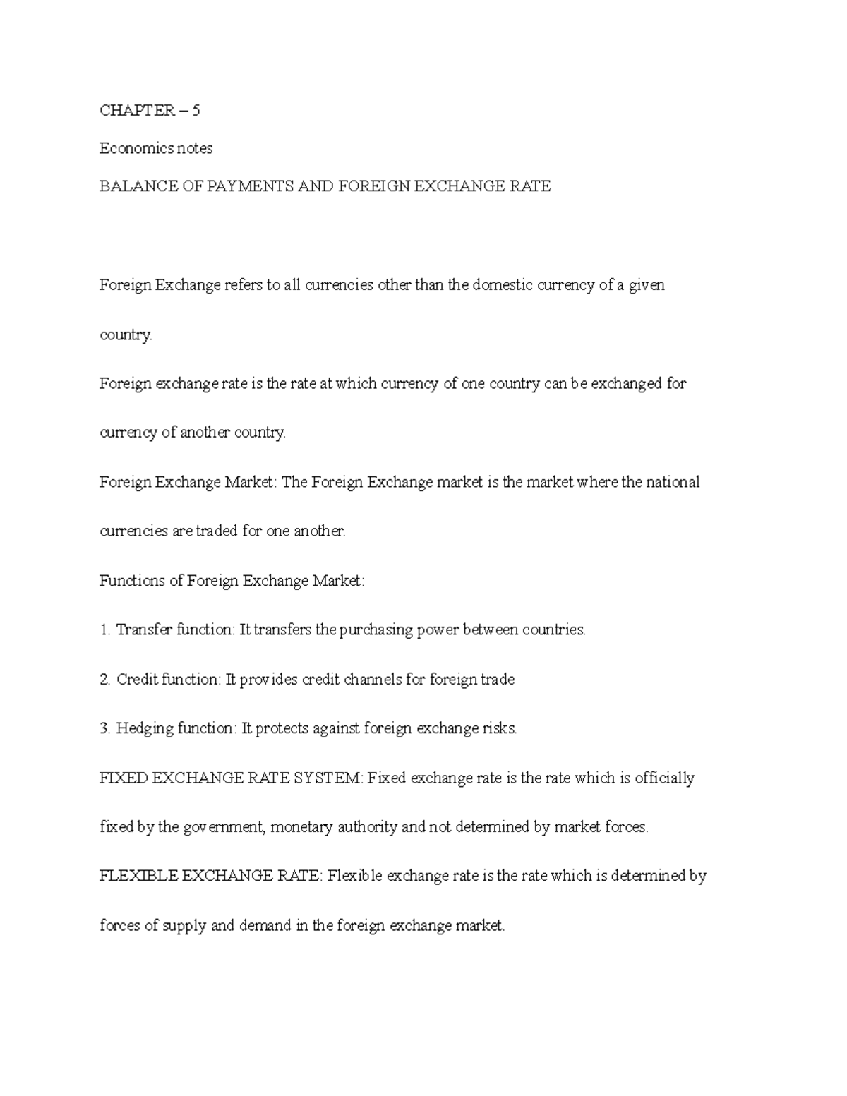 Chapter – 5 Economics Notes 1 - CHAPTER – 5 Economics notes BALANCE OF ...