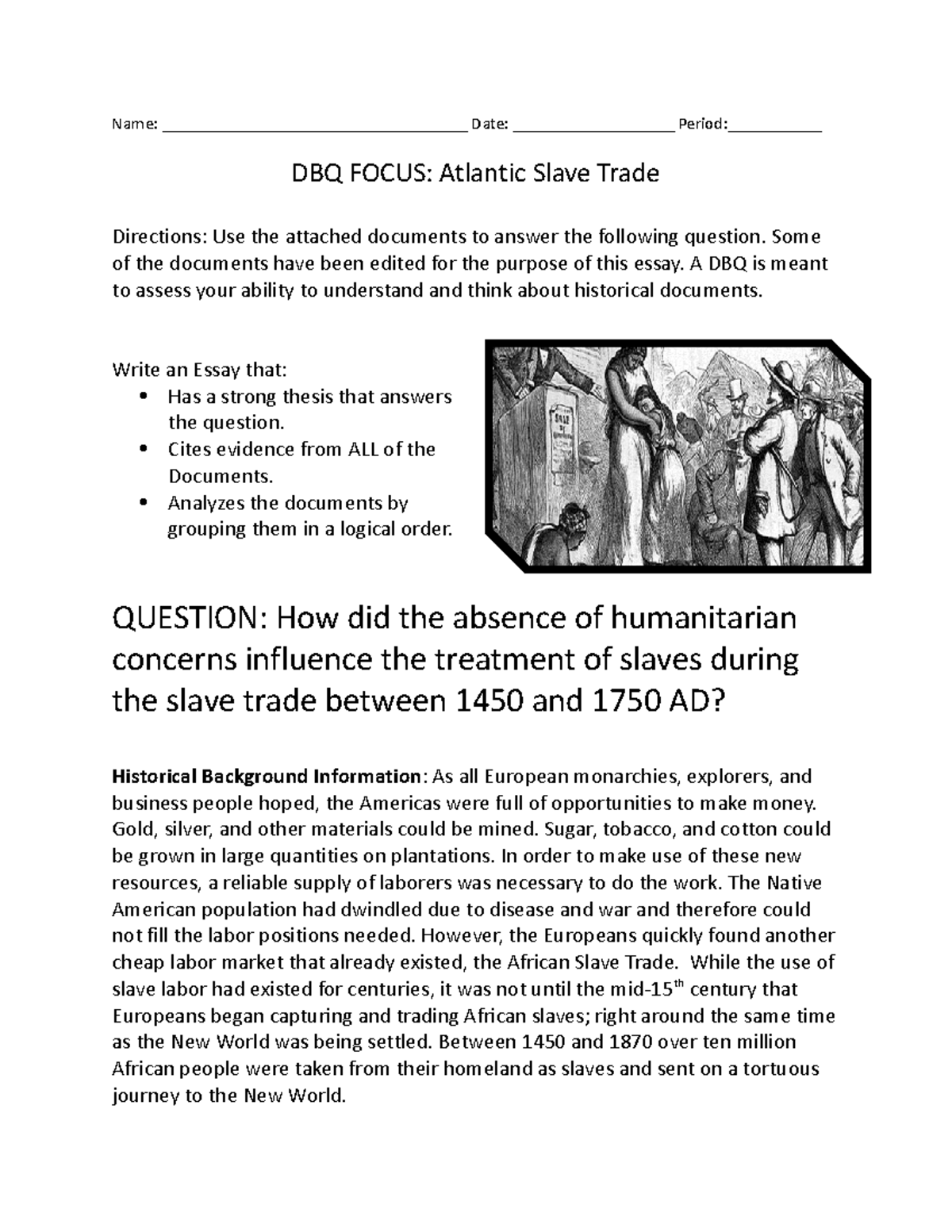 Slavery DBQ - Name: ____________________________________ Date ...